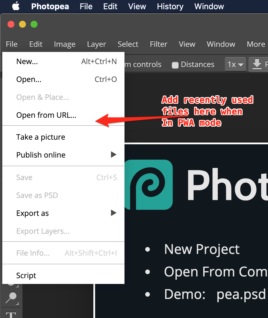 PWA enhancement: Add open recently used files to "File" menu · Issue #1902 · photopea/photopea ...