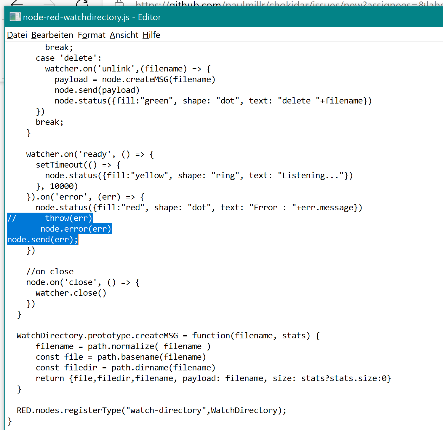 Using chokidar to watch a filesystem - causing strange errors, if dirs do not exist while the ...