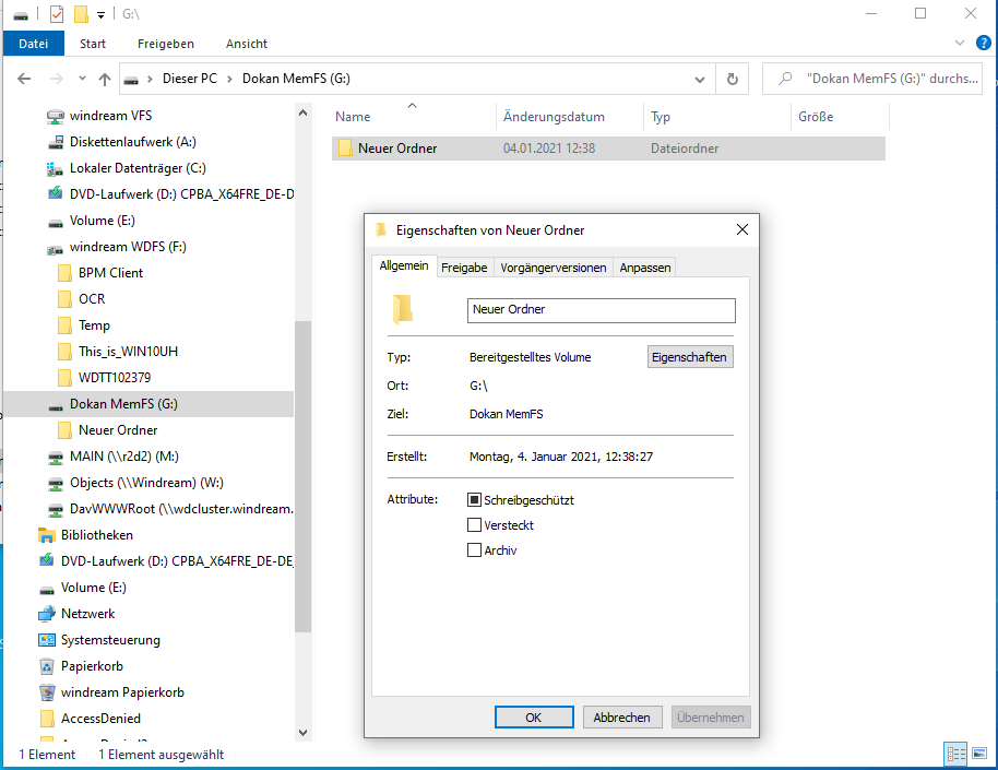 Locally mounted memfs drive shows folders as "mounted volume" in ...