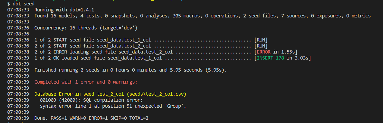 [CT-2224] [Bug] Can't import a csv if it has more than one column · Issue #494 · dbt-labs/dbt ...