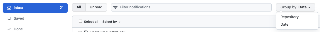 Allow 'Group by' Date/Repository to be used on any filter view in /notifications (not just the ...