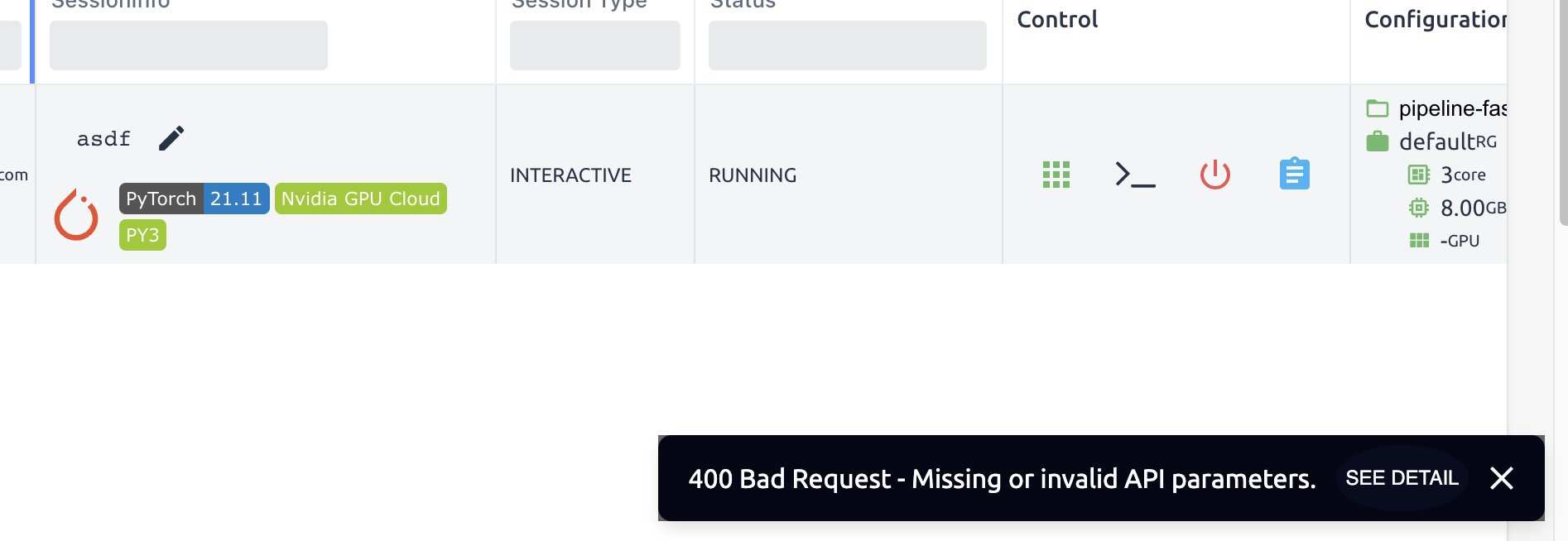Failing to update a compute session's name will set the value of edit element to `undefined ...