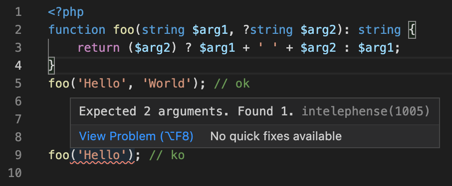 Add support of function argument nullable type · Issue #1828 · bmewburn/vscode-intelephense · GitHub