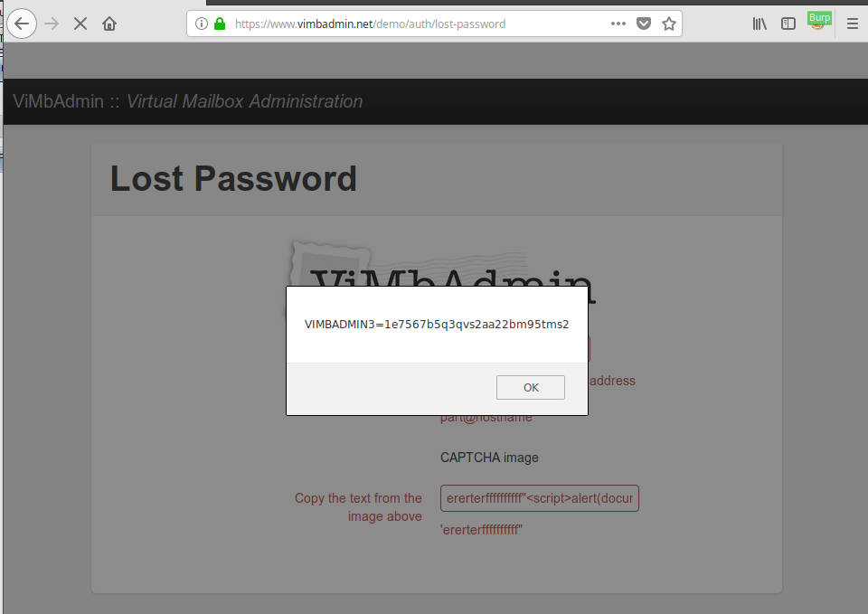 Cross Site Scripting at /auth/lost-password · Issue #253 · opensolutions/ViMbAdmin · GitHub