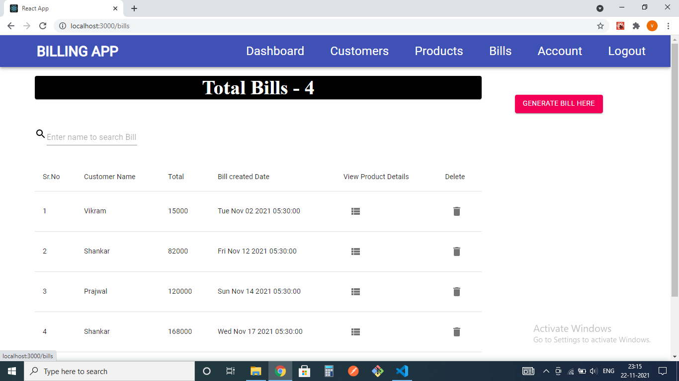 GitHub - vikram221092/Billing-App: Billing Application React-Redux