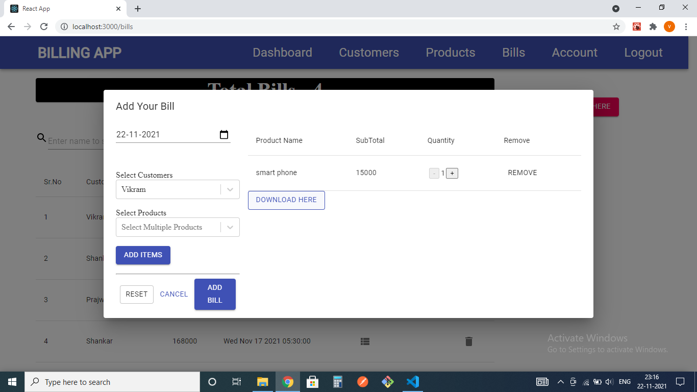 GitHub - vikram221092/Billing-App: Billing Application React-Redux