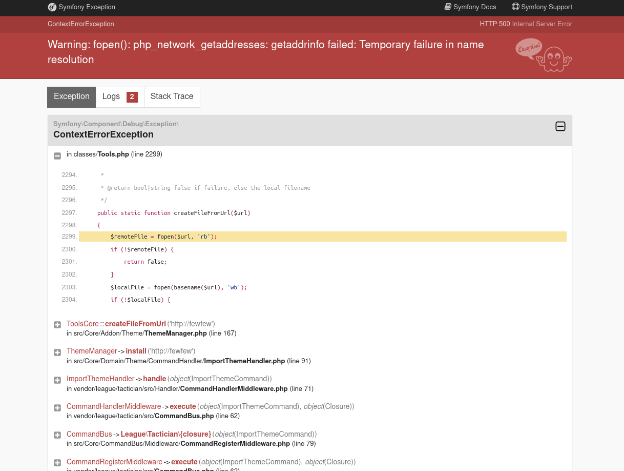 Import Theme from the web: entering a random bad URL display exception ...