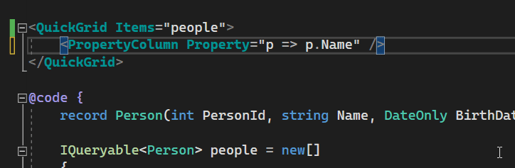 Incorrect cursor indentation in .razor file when typing newline after ...