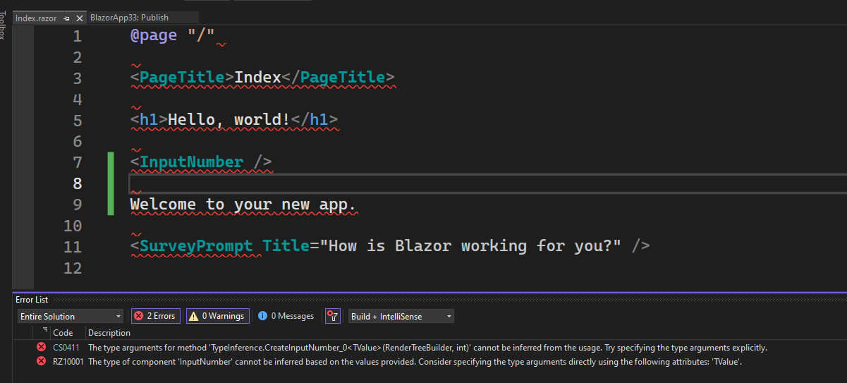 Error Squiggles Are Poorly Located When Using Generic Components · Issue 8211 · Dotnetrazor 