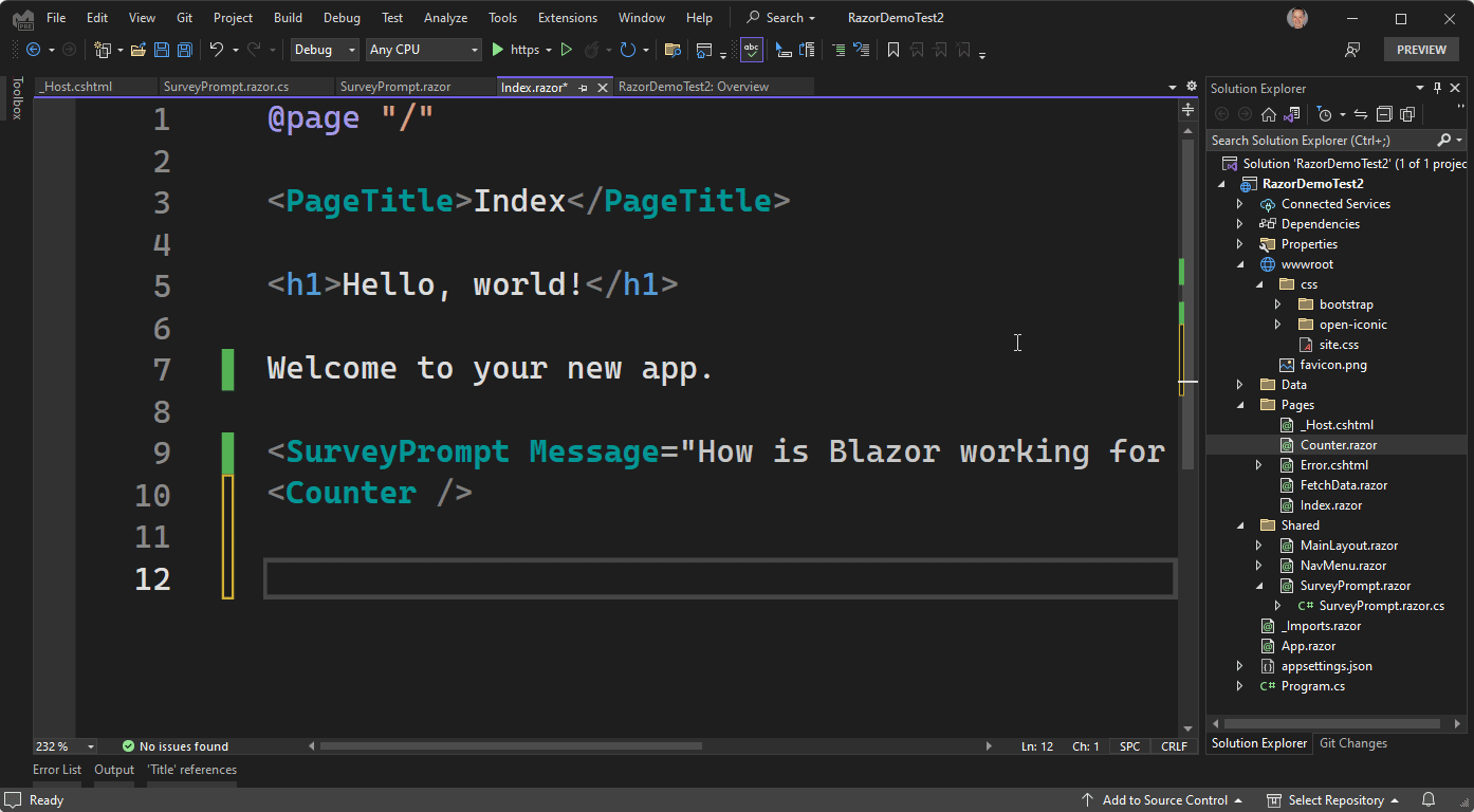 Drag And Drop A Razor File With A Code Behind File Razorcs Creates Anchor Tags For Both Files