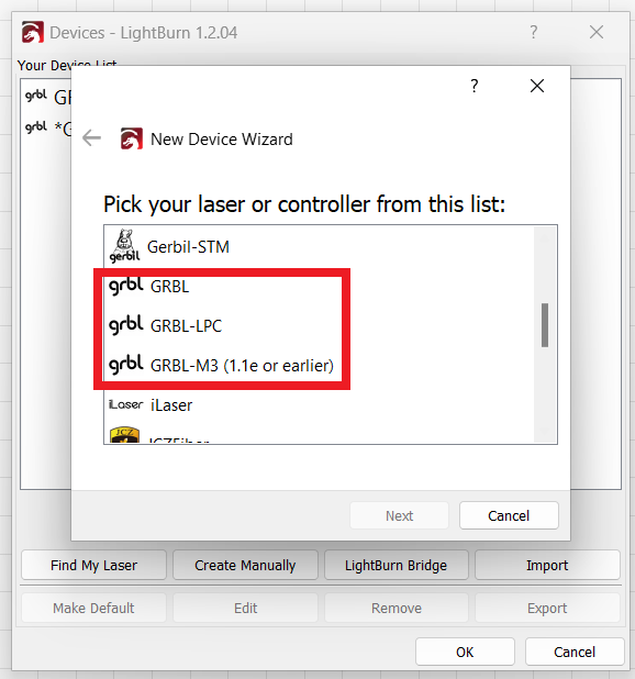 Unable to connect with Lightburn GRBL (1.1f or later) · Issue #898 · bdring/FluidNC · GitHub