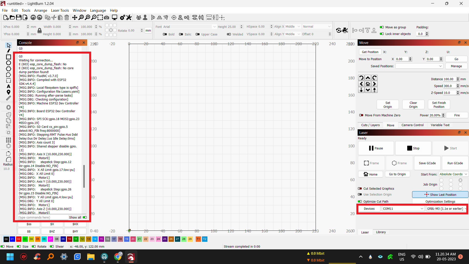 Unable to connect with Lightburn GRBL (1.1f or later) · Issue #898 · bdring/FluidNC · GitHub