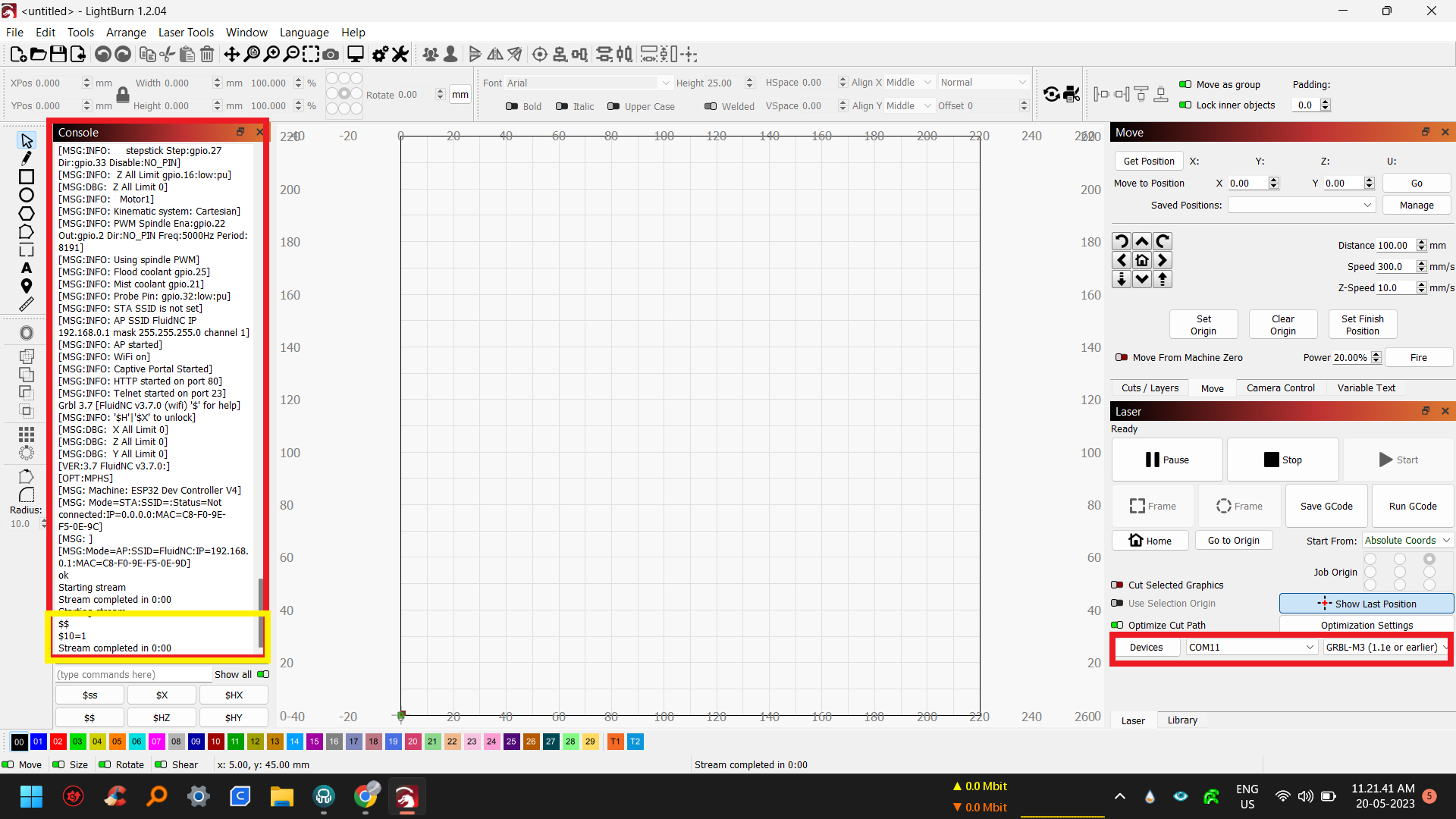 Unable to connect with Lightburn GRBL (1.1f or later) · Issue #898 · bdring/FluidNC · GitHub