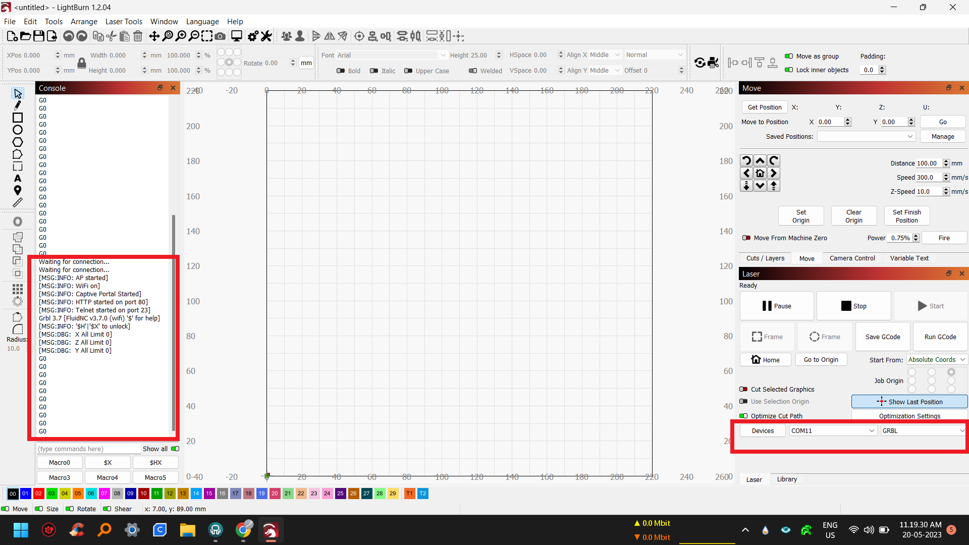 Unable to connect with Lightburn GRBL (1.1f or later) · Issue #898 · bdring/FluidNC · GitHub