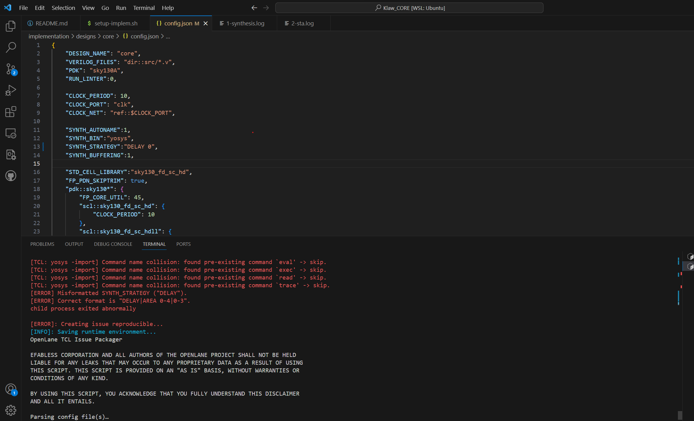 Misformatted SYNTH_STRATEGY · Issue #2034 · The-OpenROAD-Project/OpenLane · GitHub
