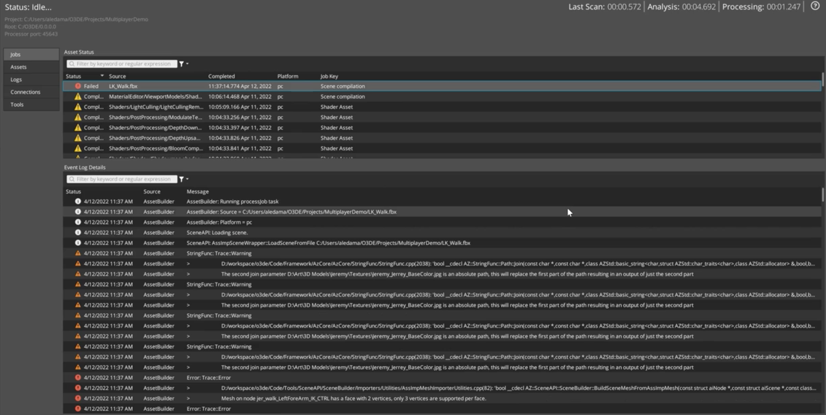 Unhelpful error messages in the asset processor · Issue #9537 · o3de/o3de · GitHub