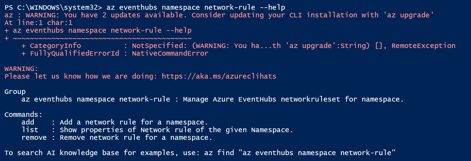 Failed To Run Event Hub Command Using Cli 2380 · Issue 23270 · Azure 7520