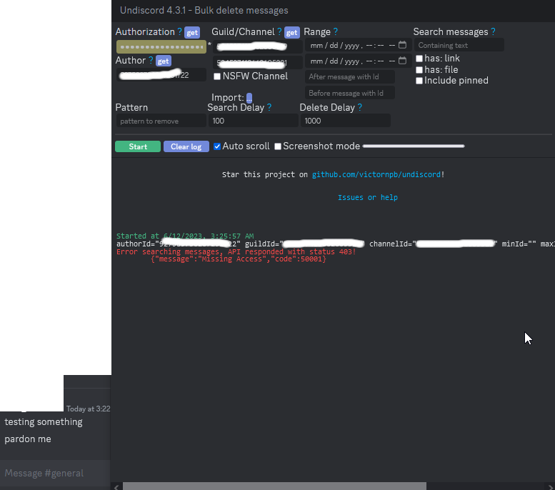 NOT DELETING MESSAGES AT ALL · Issue #507 · victornpb/undiscord · GitHub