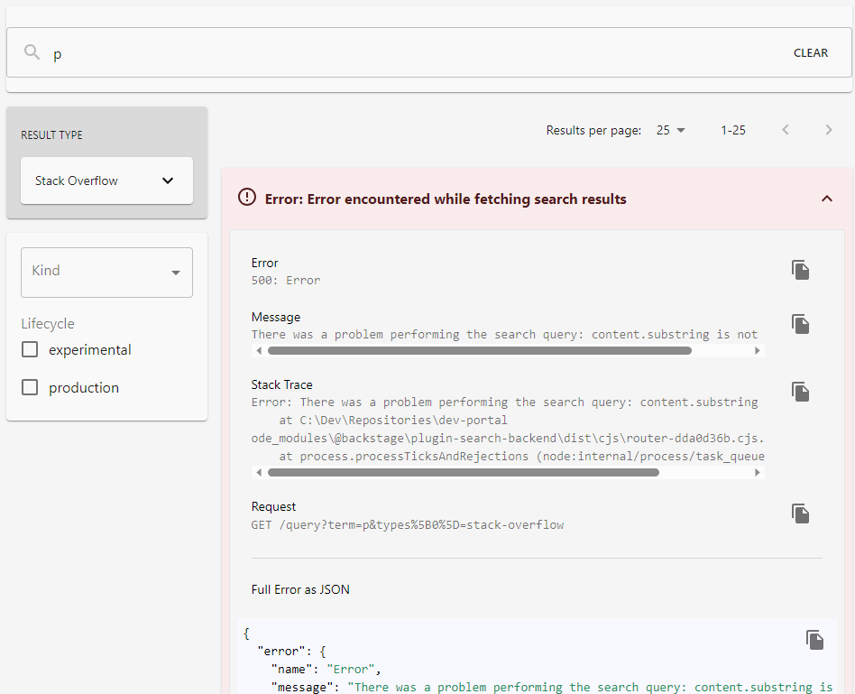 🐛 Bug Report: Error in performing the Stackoverflow plugin search query for search string size ...
