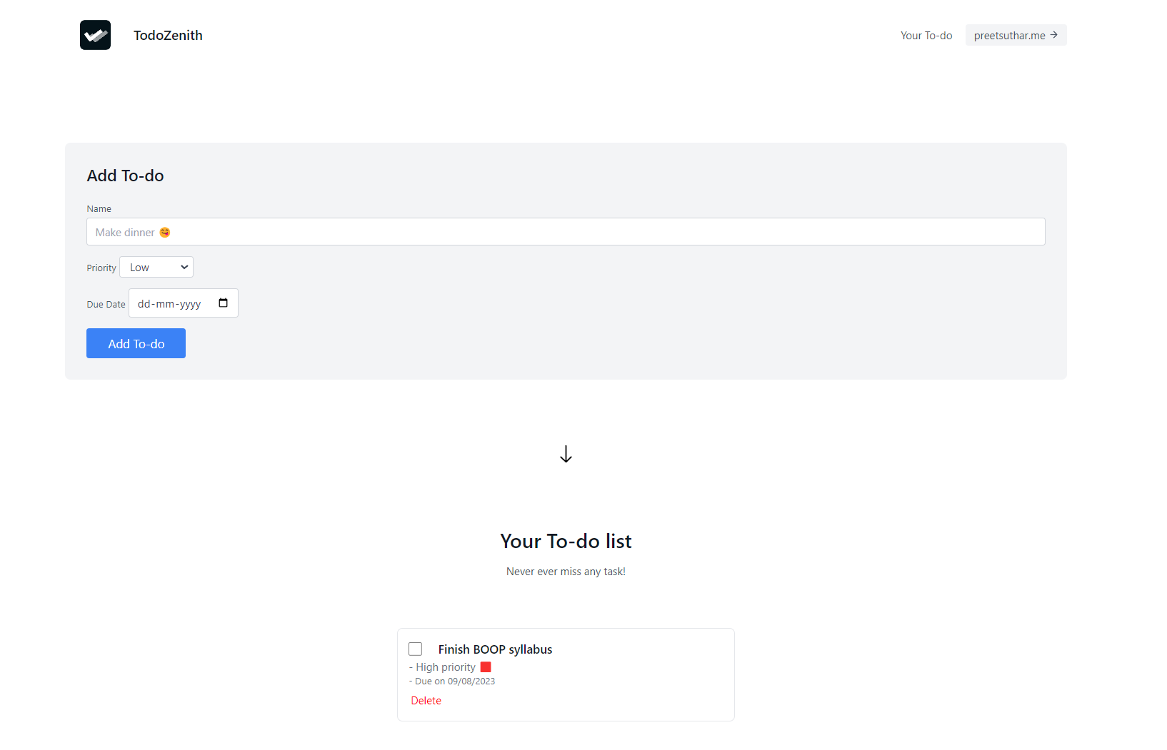 GitHub - preetsuthar17/TodoZenith: 🎯 TodoZenith: Simplified JavaScript to-do manager with ...