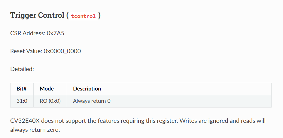 tcontrol CSR present in UM but not in RTL · Issue #395 · openhwgroup/cv32e40x · GitHub