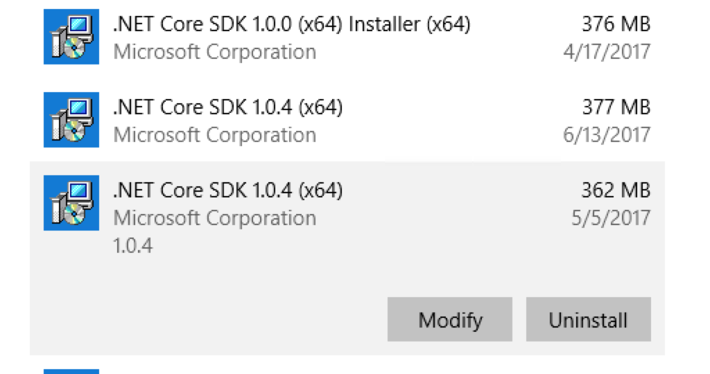 Two copies of CLI 1.0.4 installed per add/remove, 1 on disk · Issue #8402 · dotnet/sdk · GitHub