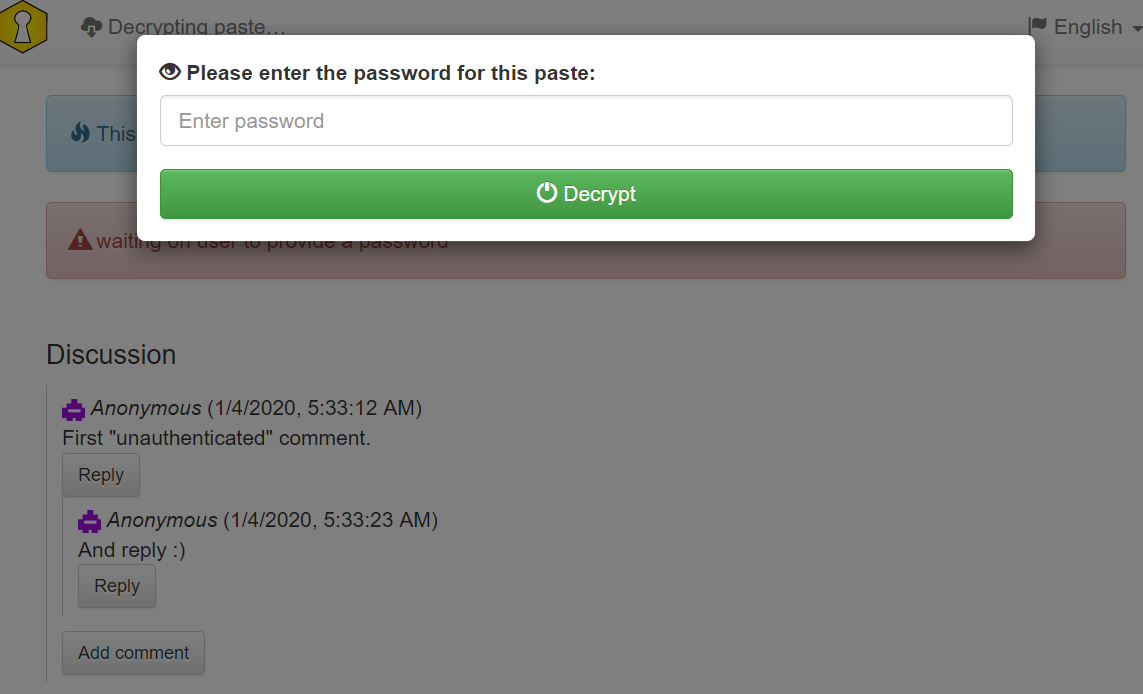 Password protected pastes with open discussion allow "unauthenticated ...