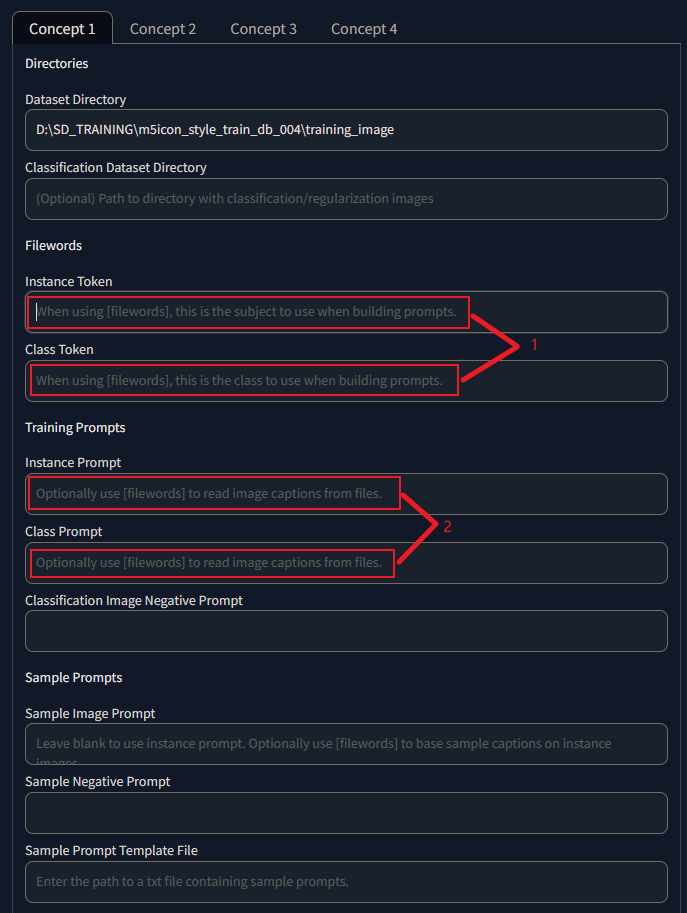 Difference between instance prompt and instance token? And [filewords] questions. · d8ahazard sd ...