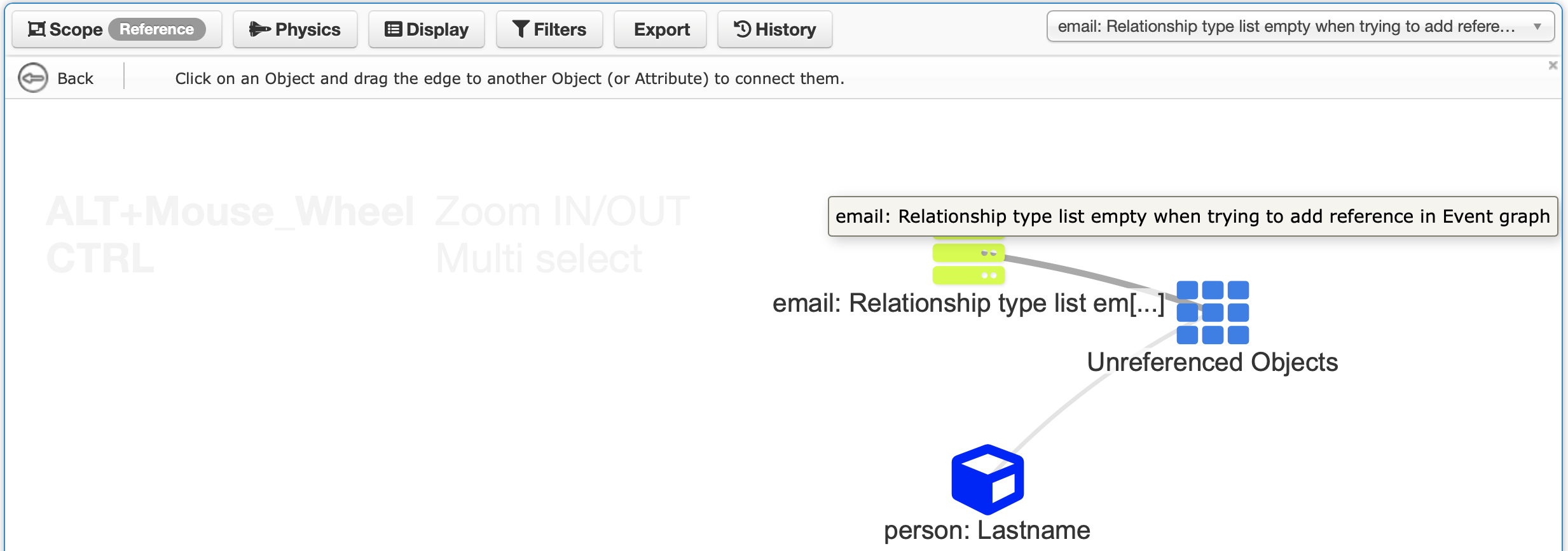 Support Problem With Adding References In Event Graph Relationship Type List Appear Empty