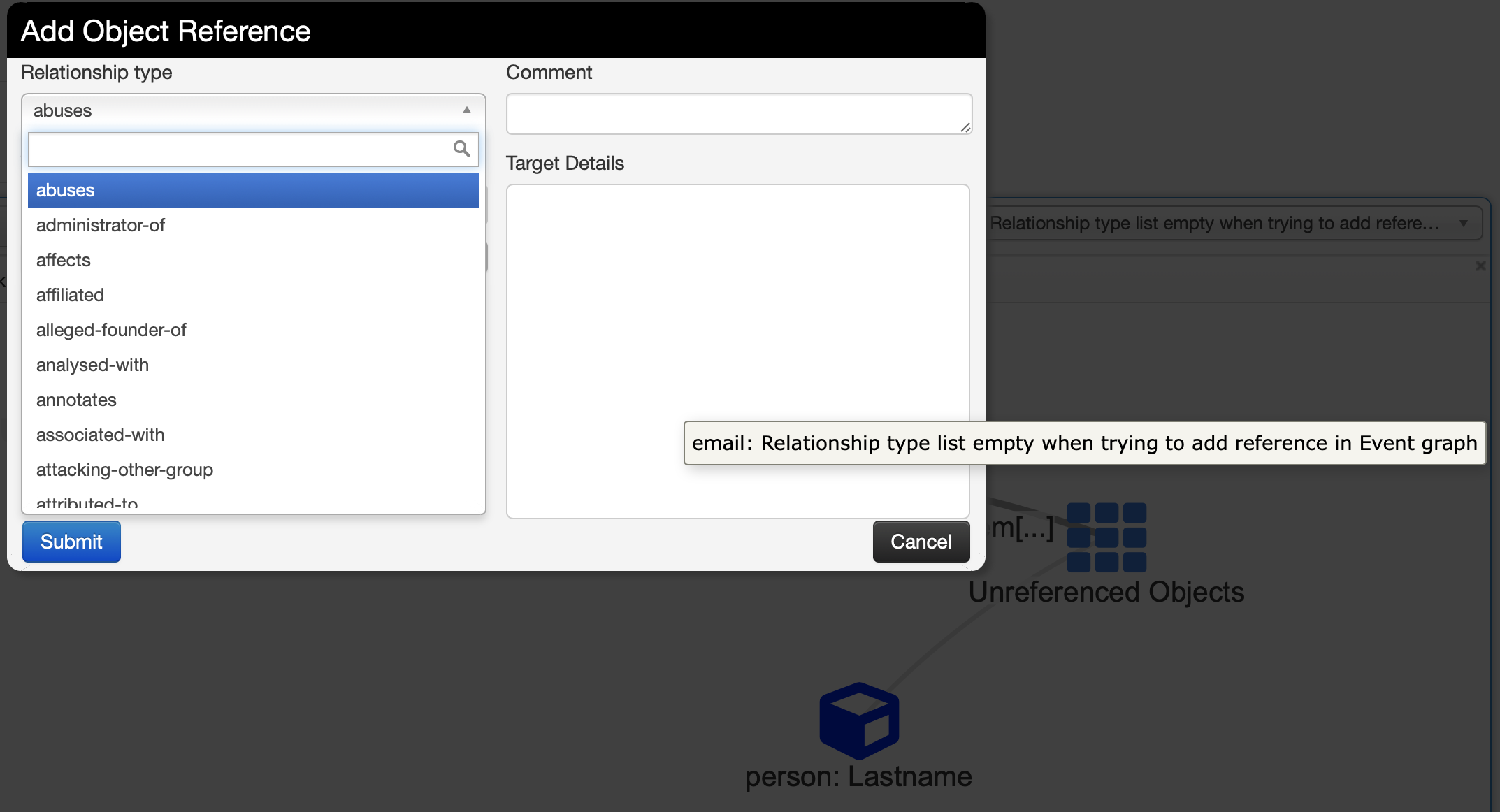 Support: Problem with adding references in Event graph: Relationship ...