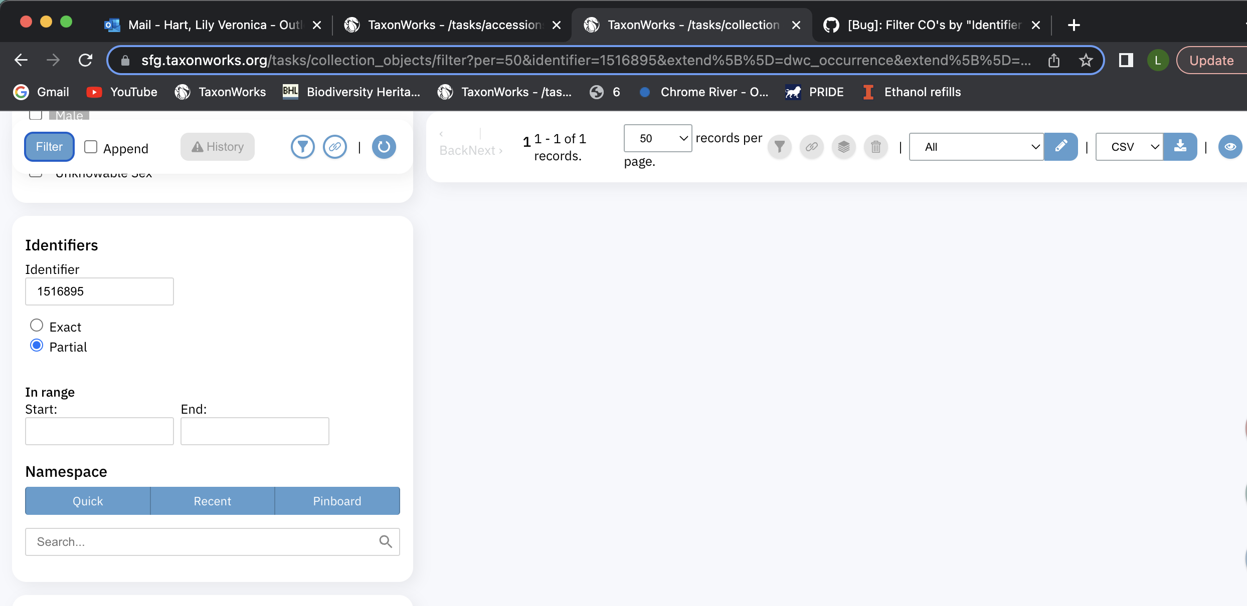 [Bug]: Filter CO's by "Identifier" with option Exact gives no results ...