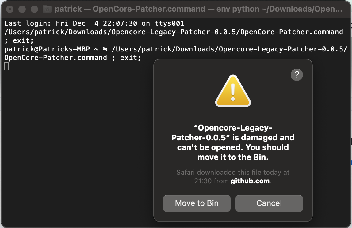 Can not run Patcher 0.0.4 · Issue #8 · dortania/OpenCore-Legacy-Patcher · GitHub