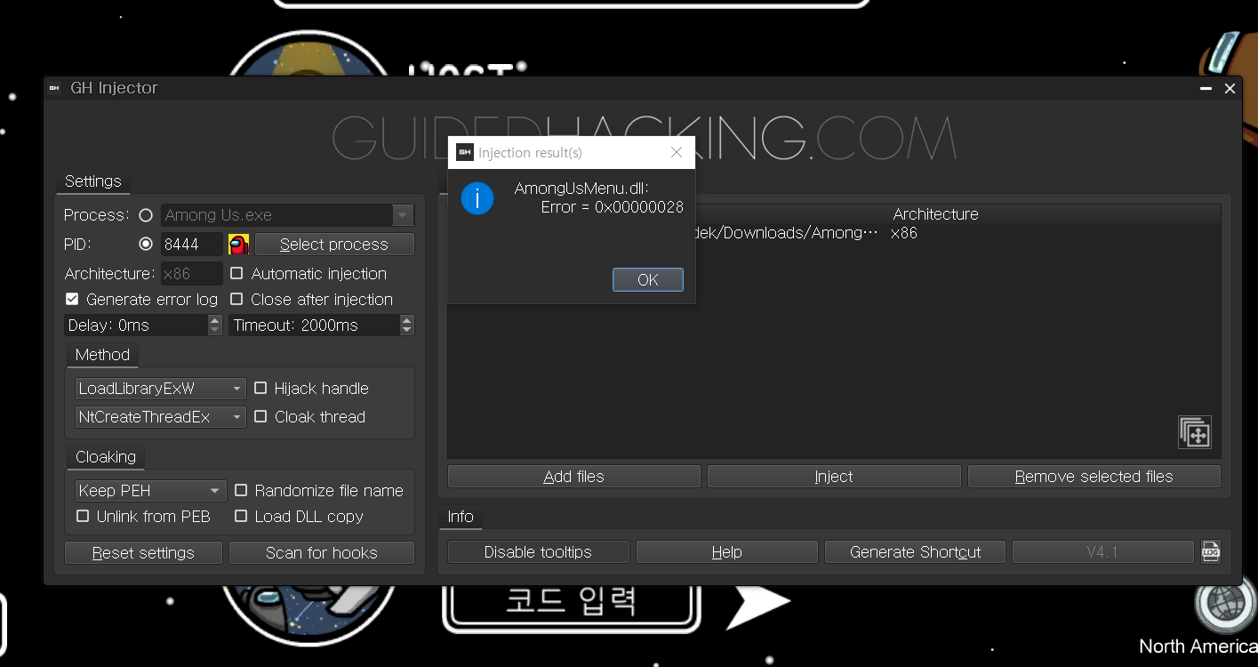 Issue of Injection Result · Issue #116 · BitCrackers/AmongUsMenu · GitHub