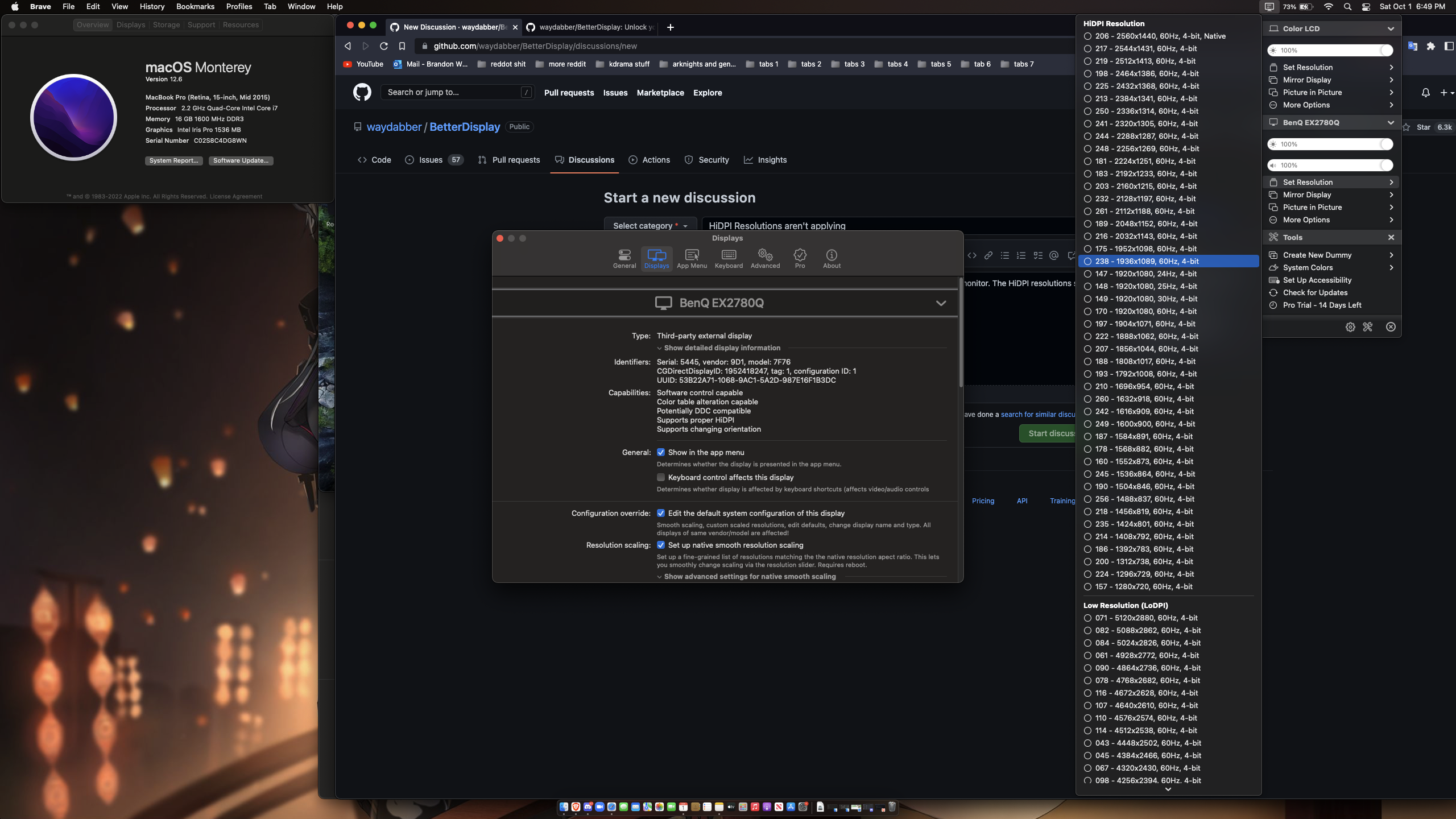 HiDPI Resolutions aren't applying (2015 Intel MBP) · waydabber BetterDisplay · Discussion #1035 ...