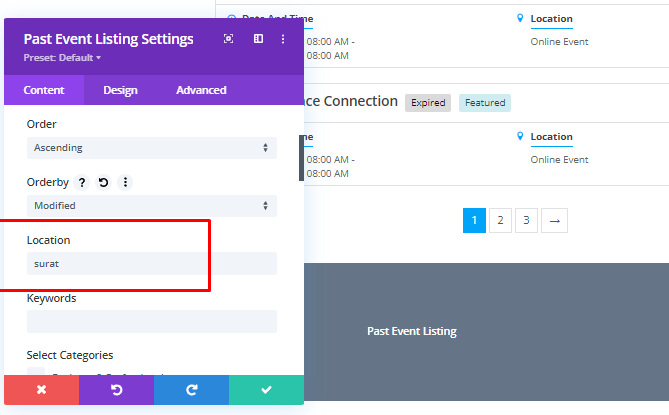Past Event listing - Online event is display · Issue #55 · wpeventmanager/wpem-divi-elements ...