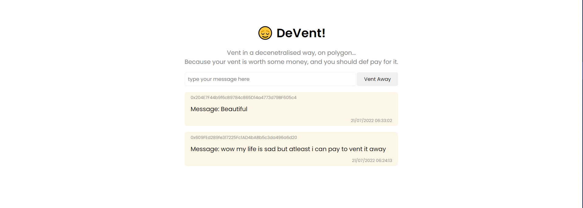 GitHub - XLazer4/DeVent: Vent your thoughts away ... on Polygon!