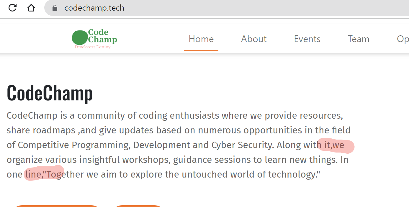Mistakes in home page ( grammatical) · Issue #184 · DeveloperAshish8/CodeChamp-s-Website · GitHub