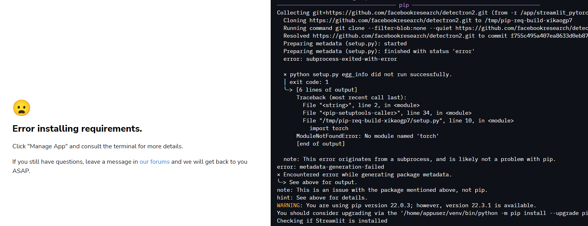 Error when using Streamlit · Issue #8 · syalanuj/streamlit_pytorch_detectron2 · GitHub