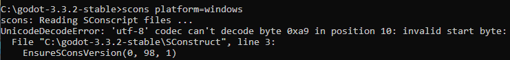 "UnicodeDecodeError" when compiling Godot 3.3.2 with SCons 4.0.1 · Issue #49850 · godotengine ...