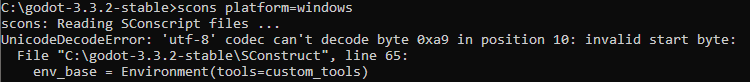 "UnicodeDecodeError" when compiling Godot 3.3.2 with SCons 4.0.1 · Issue #49850 · godotengine ...