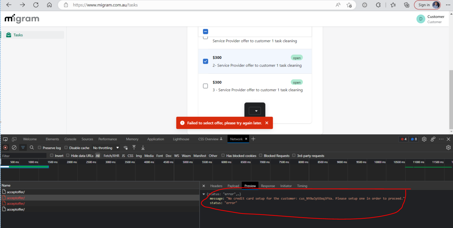 [Customer] User is able to see and accept service providers offers for the job posted · Issue ...