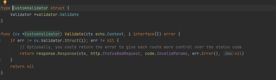 Cannot use '&CustomValidator{ Validator: validator.New(), }' (type *CustomValidator) as the type ...