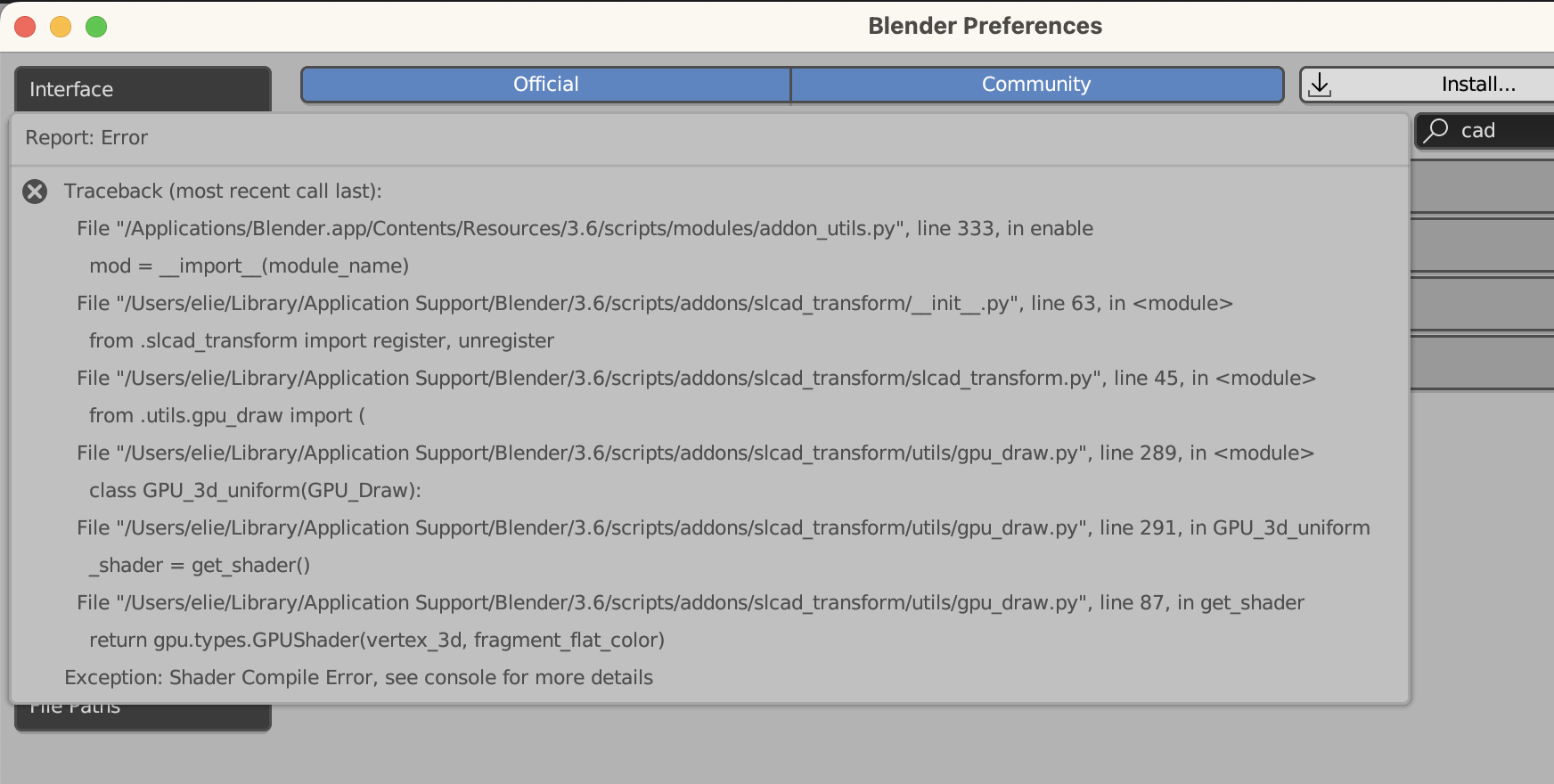 Shader Compilation Error When Activating On Macos Arm64 · Issue 109 · S Legerblendercad