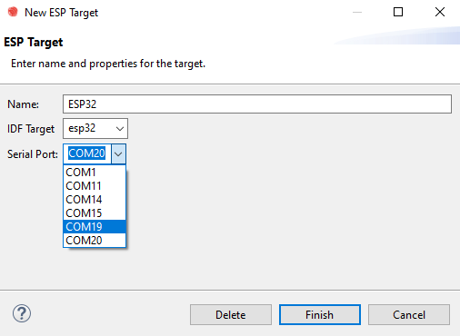 Switching to different Serial Port in the ESP Target selector does not take effect (IEP-670 ...