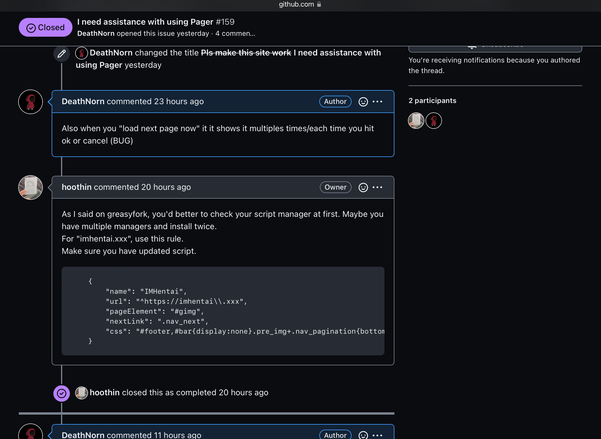 Misunderstanding · Issue 161 · Hoothinuserscripts · Github