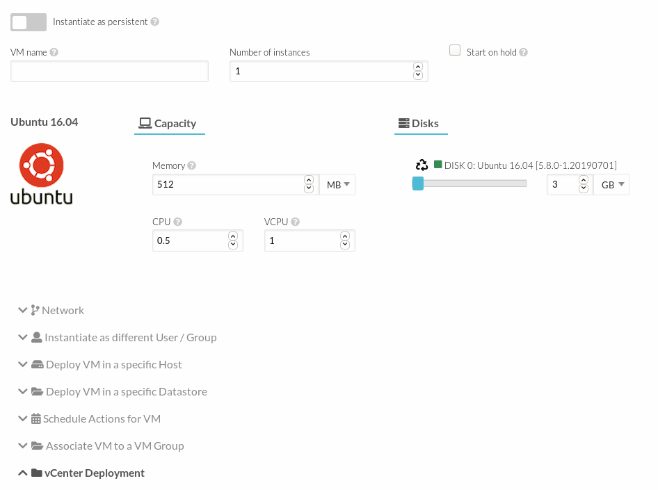 Can't disable "vCenter Deployment" and "Instantiate as different User / Group" visibility in ...