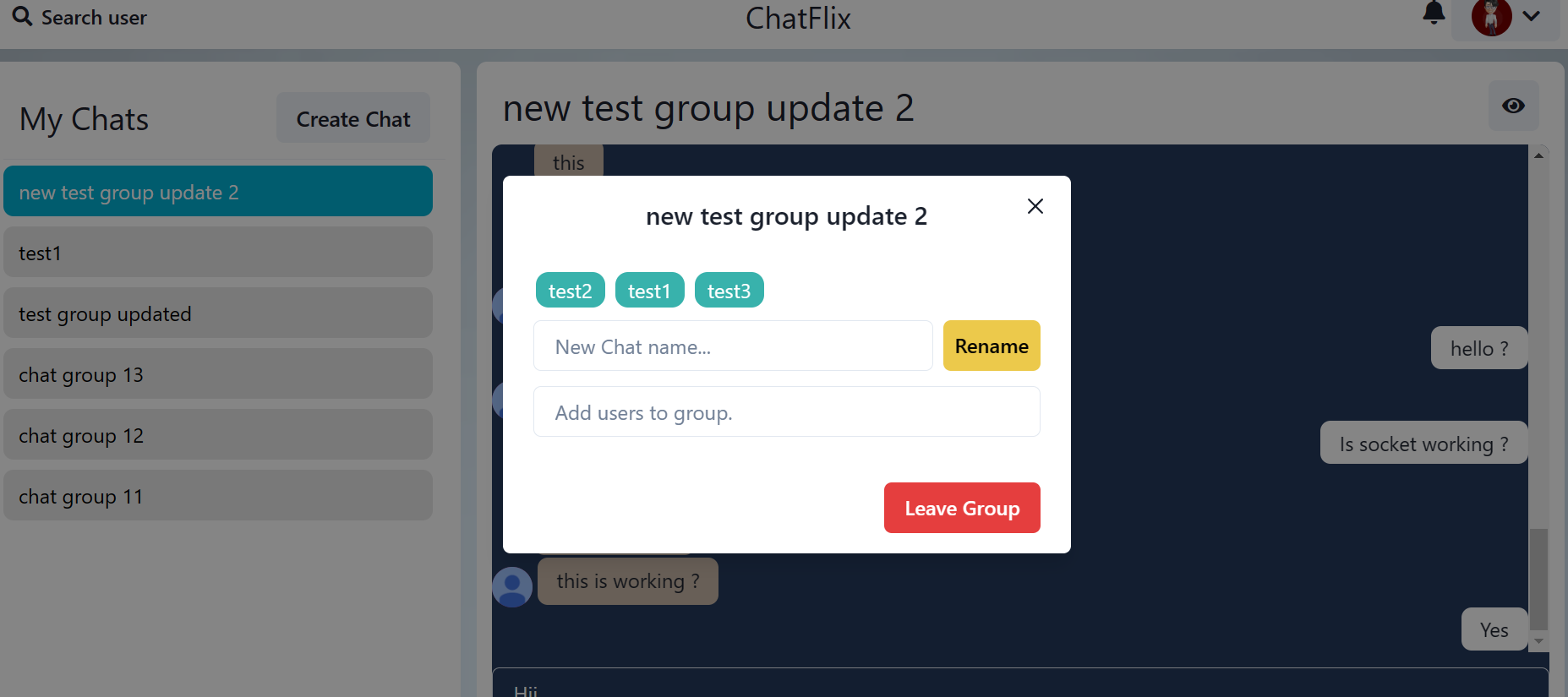 GitHub - tusharjain365/chatflix: MERN Chat app