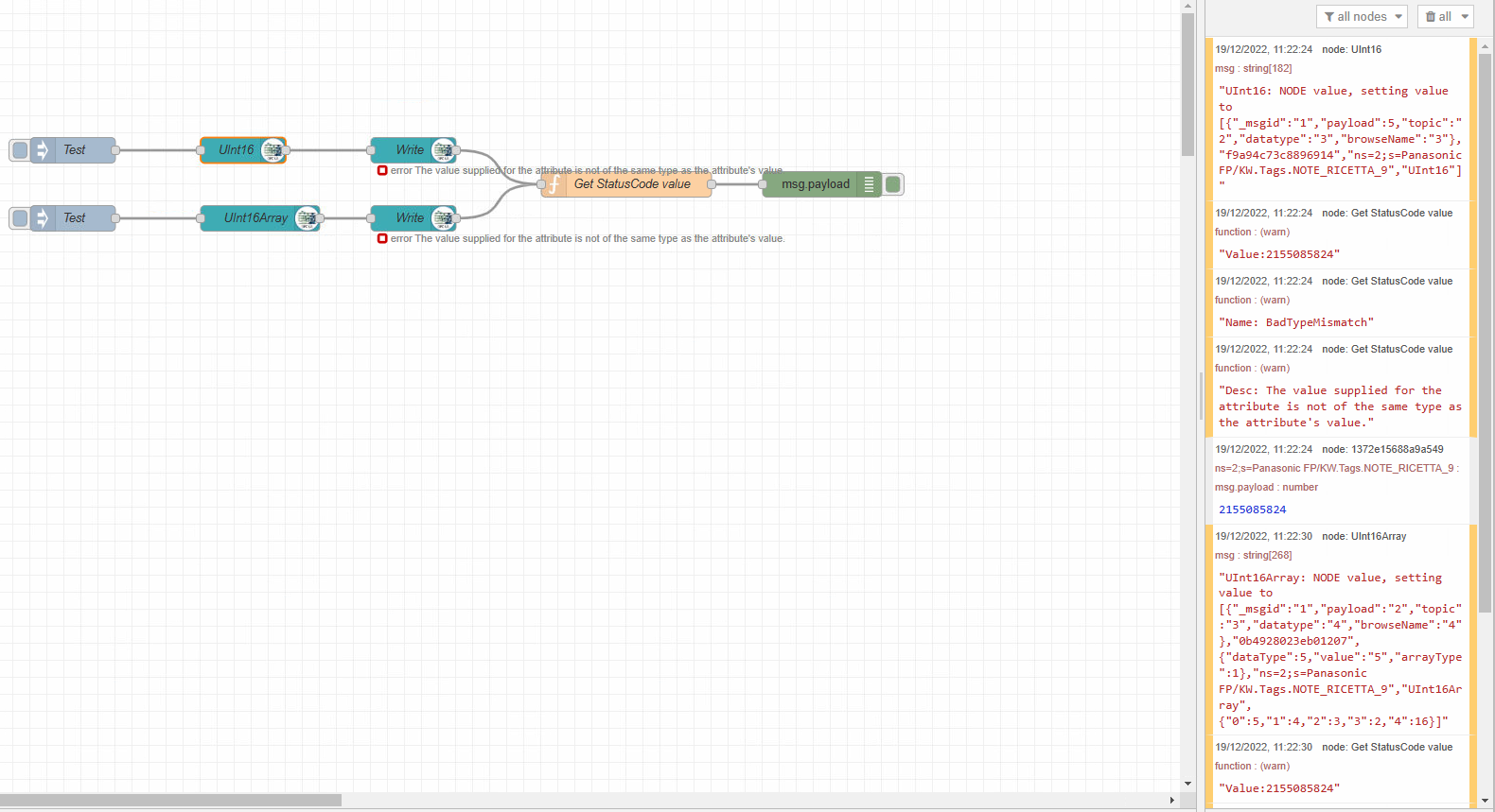 DataType Uint16 BadTypeMismatch (0x80740000) · Issue #503 · mikakaraila/node-red-contrib-opcua ...
