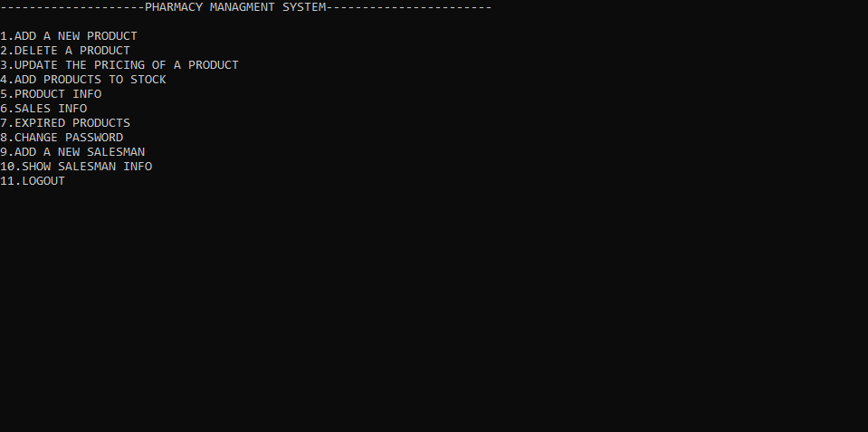 GitHub - afeefahmed241/PharmacyManagementSystem: Object oriented programming-based C++ project ...