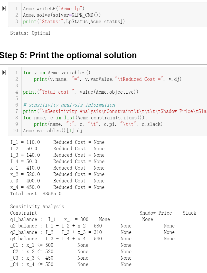 Pulp Solved the LP but Won't Generate Reduced Cost, Shadow Price, Slack ...